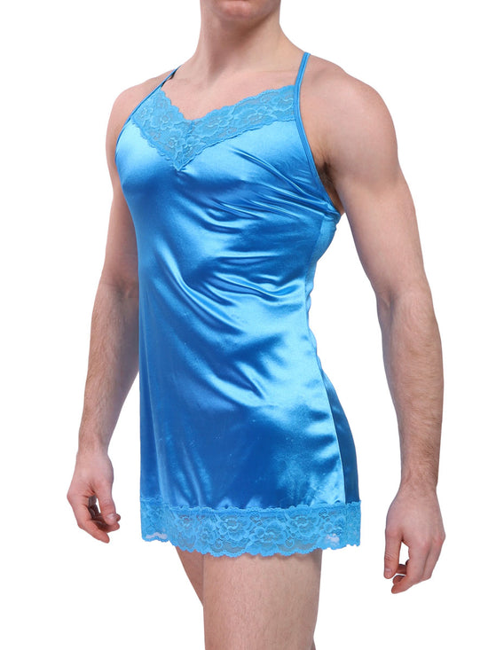 Men's Blue Satin Nightie - Satin Lingerie For Men - XDress UK