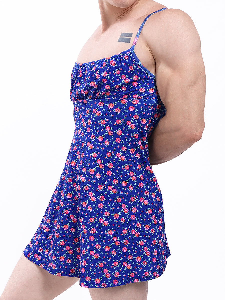 Men's Navy Blue Floral Print Nightie- Sexy Lingerie For Men- XDress UK